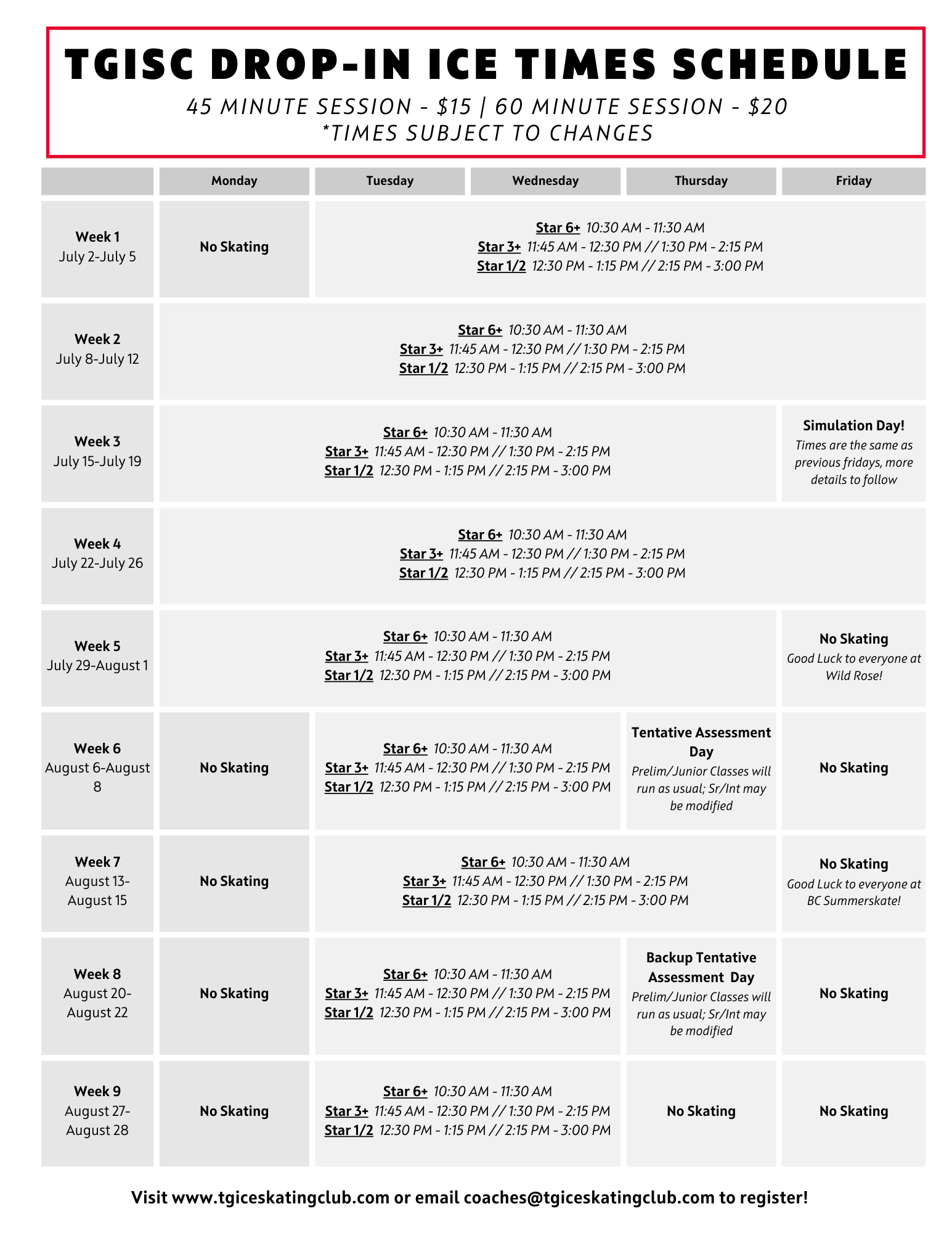 Drop In Schedule :: Thorncliffe Greenview Ice Skating Club
